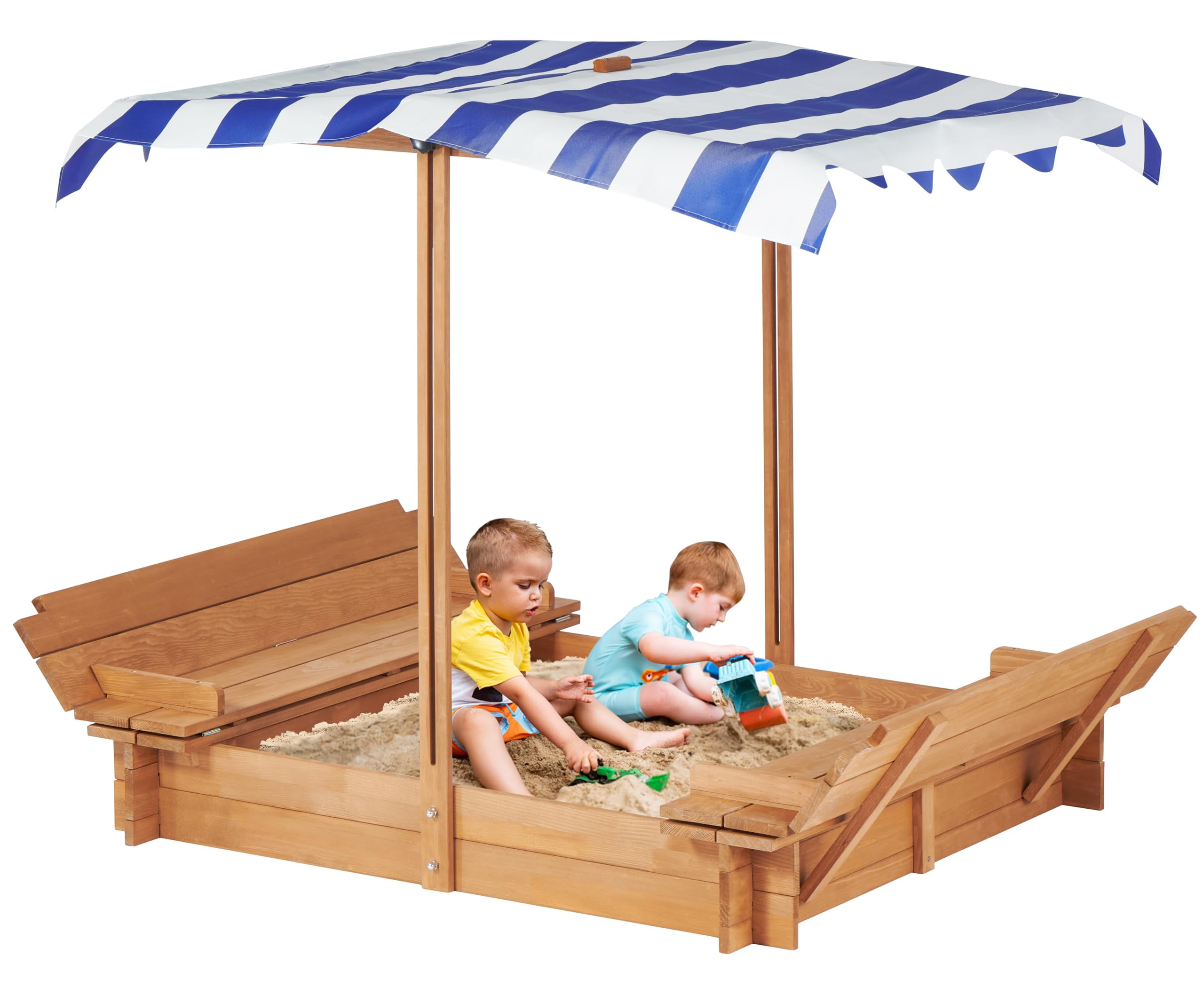 CASEMIOL Kids Sandbox with Adjustable Cover, 46'' Wooden Sand Box with ...