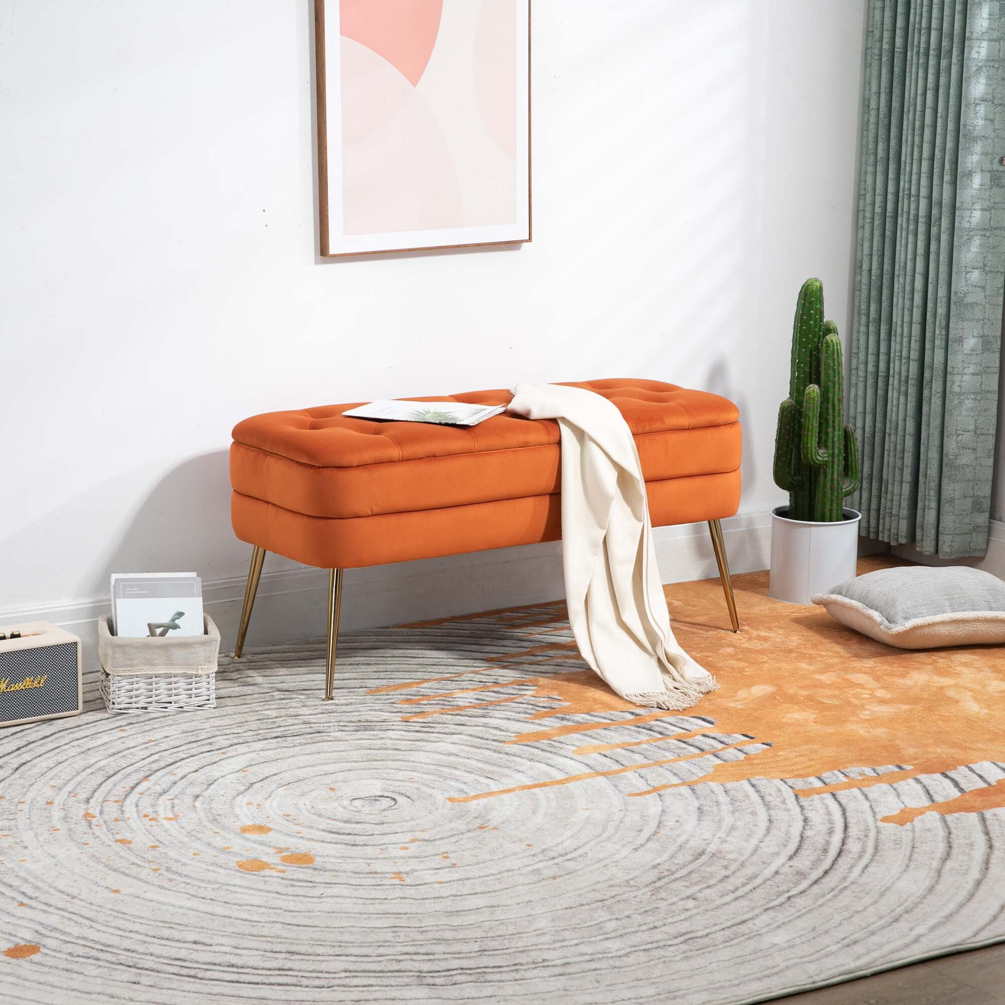 CASEMIOL Storage Ottoman Bench with Cover, Ottoman Foot Rest Stool with ...