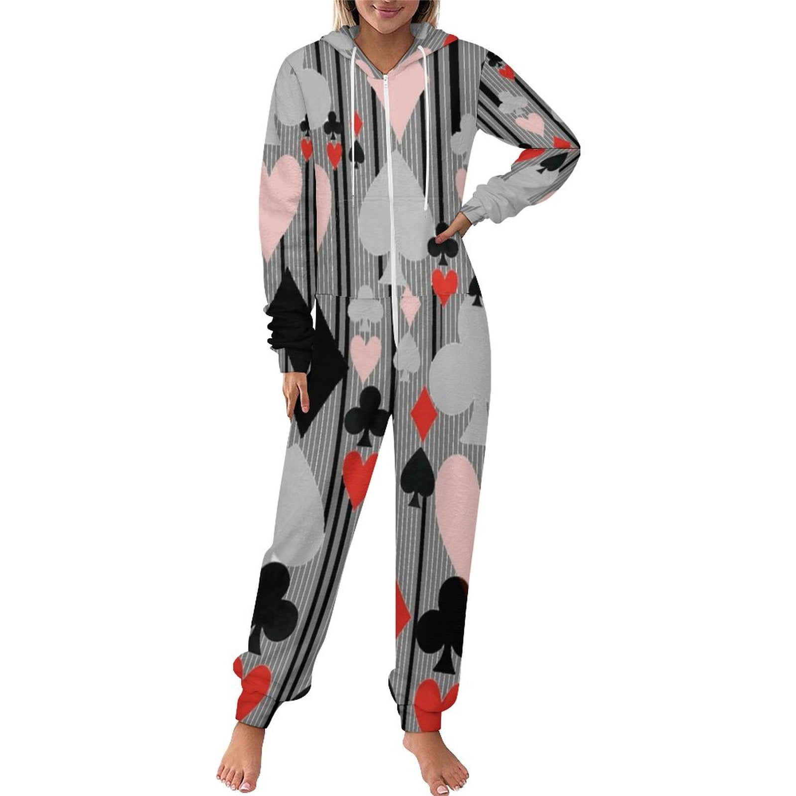 CASINO NIGHT'S CARD SUITES STRIPES GREY ART Plush Jumpsuits Pajamas Men ...