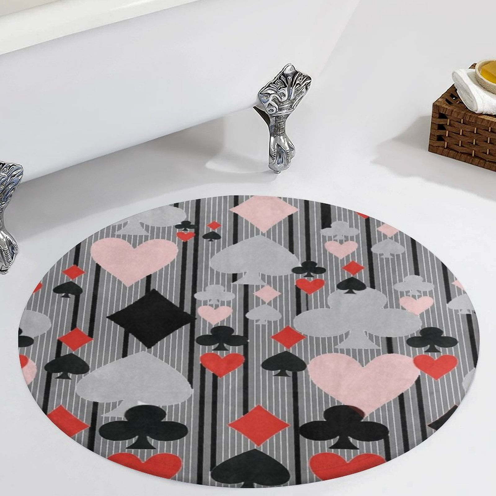 CASINO NIGHT'S CARD SUITES STRIPES GREY ART Round Carpet Circle Rug ...