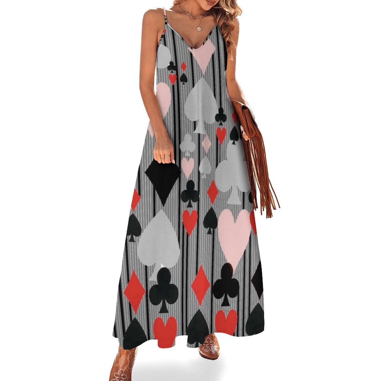 CASINO NIGHT'S CARD SUITES STRIPES GREY ART Sleeveless Dress Long dress ...