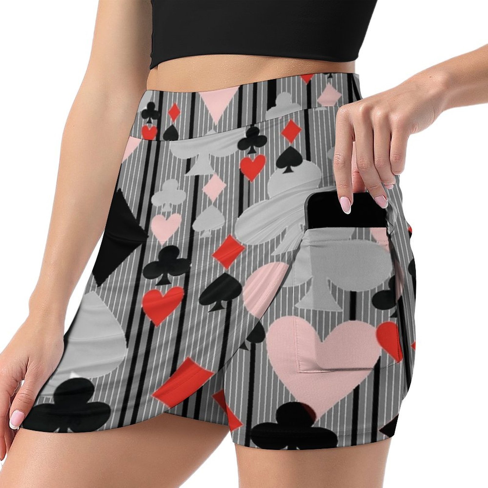 CASINO NIGHT'S CARD SUITES STRIPES GREY ART Women's Shorts Non-Slip ...