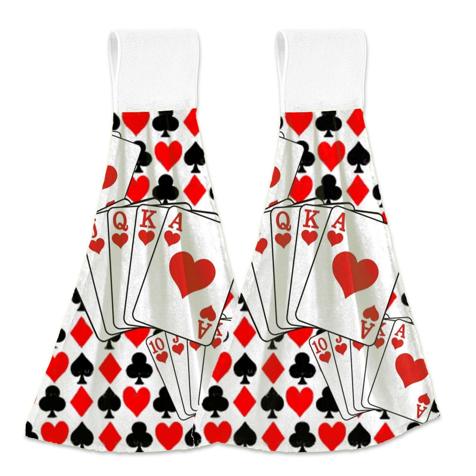 CASINO NIGHTS RED HEARTS FLUSH Hanging Kitchen Hand Towels Sets with ...