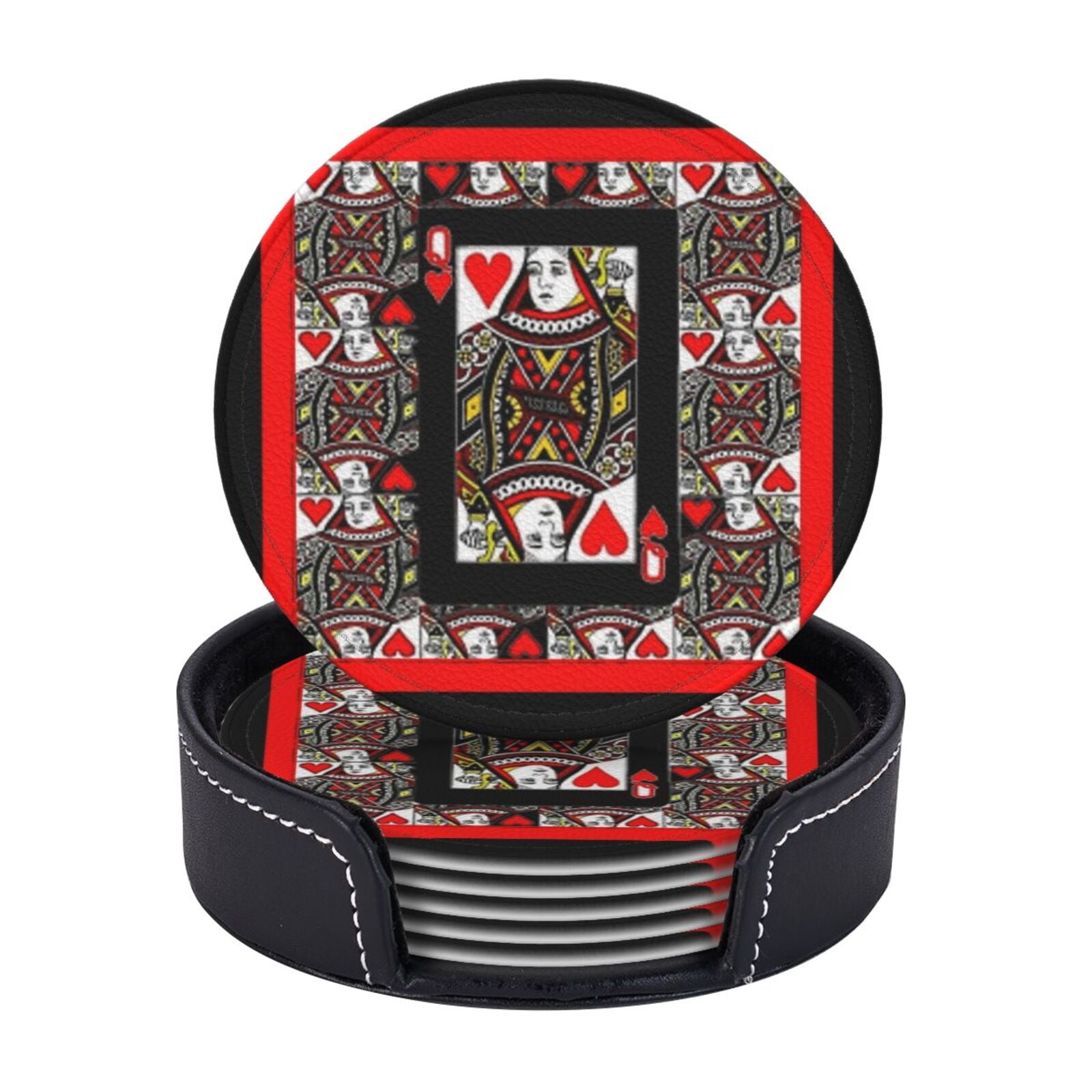 CASINO RED QUEEN OF HEARTS PATTERN RED-BLACK ART Coasters With Leather ...