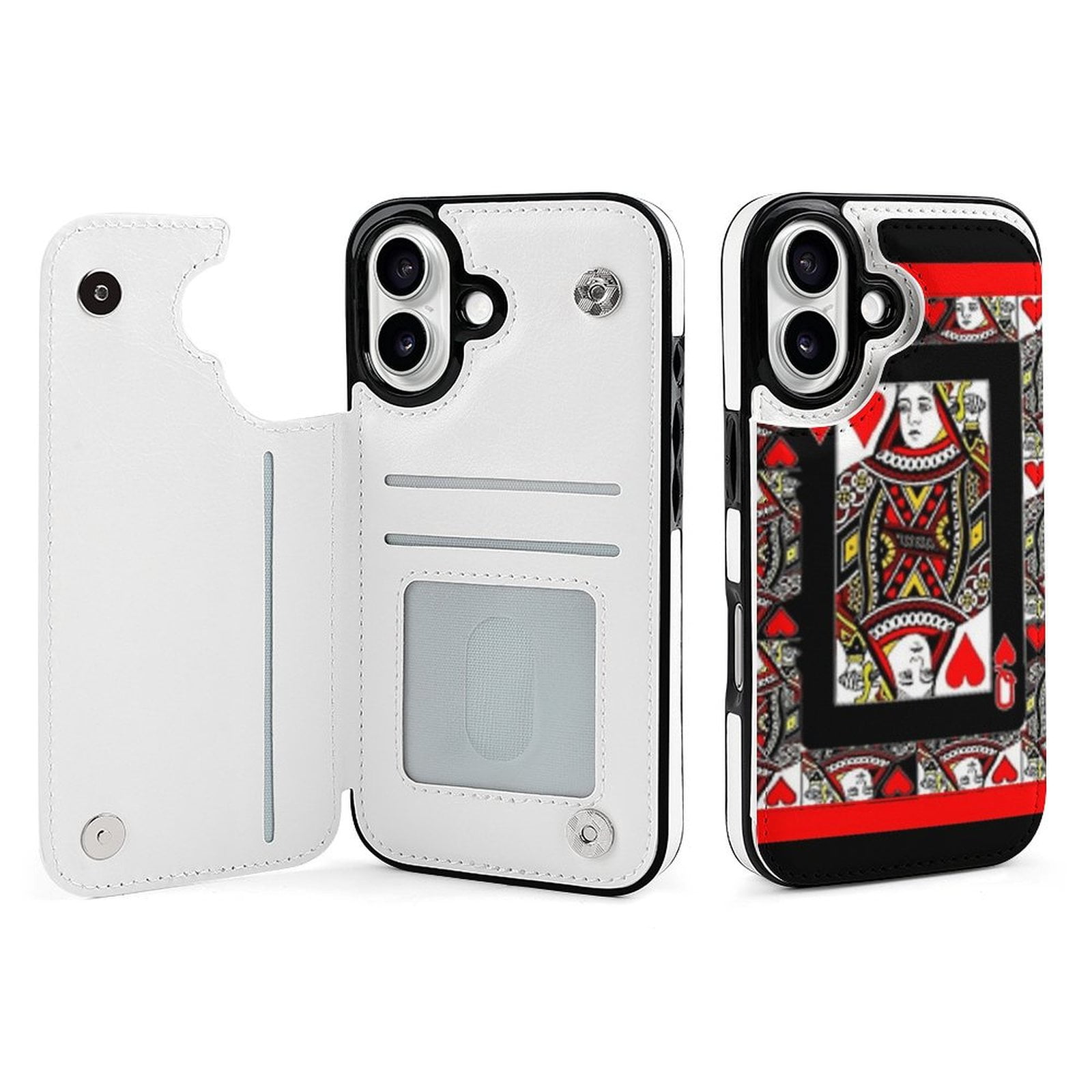 CASINO RED QUEEN OF HEARTS PATTERN RED-BLACK ART Leather Wallet Case ...