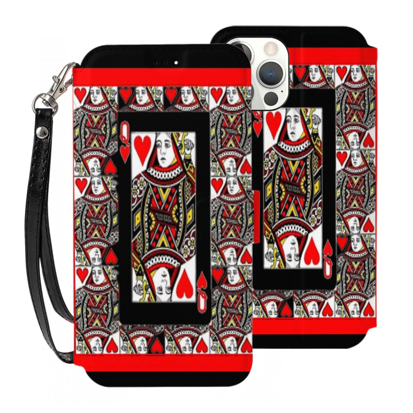 CASINO RED QUEEN OF HEARTS PATTERN RED-BLACK ART Leather Wallet Phone ...