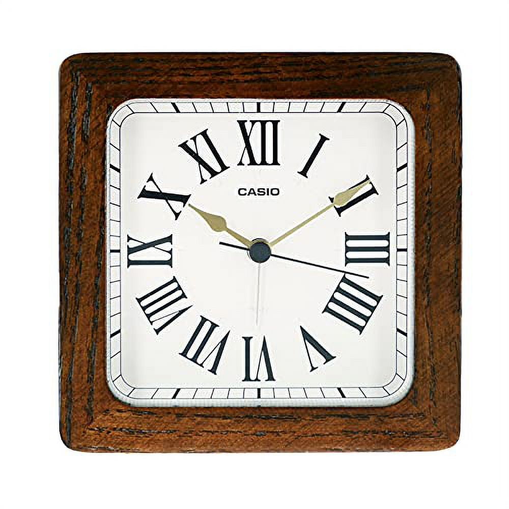 CASIO (Casio) table clock dark brown analog natural wooden frame with ...