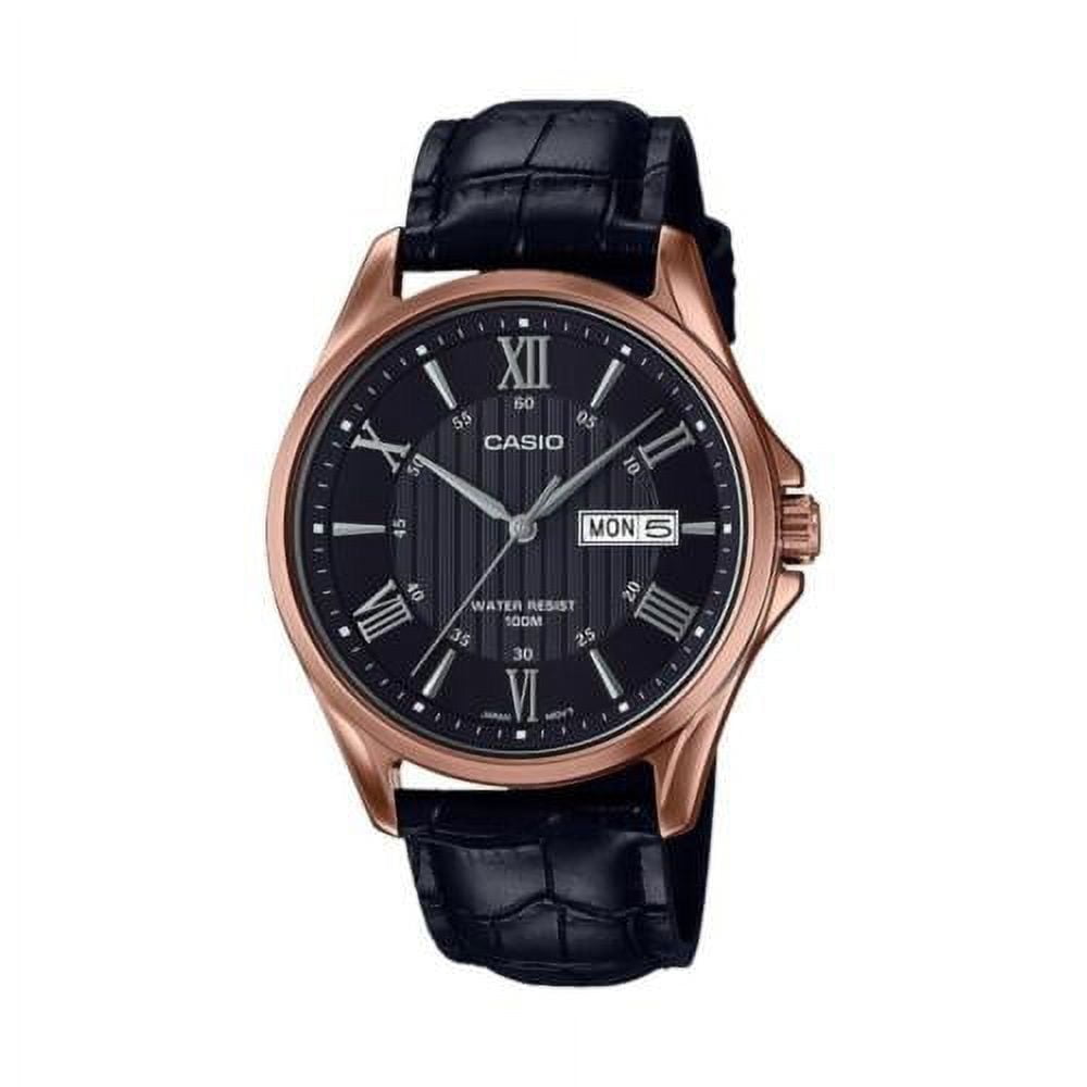 CASIO MTP1384L-1A2 BLACK Gen Leather/Roman Numbers Mens Watch - Walmart.com