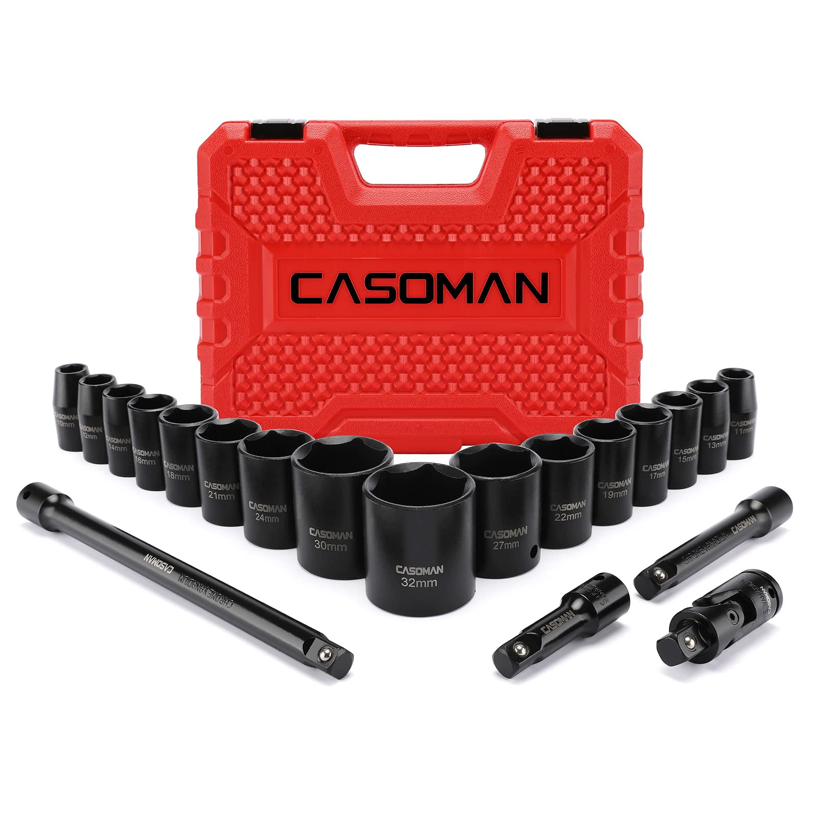 CASOMAN 1/2-inch Drive Shallow Impact Socket Set, Metric, 10mm-32mm, CR ...
