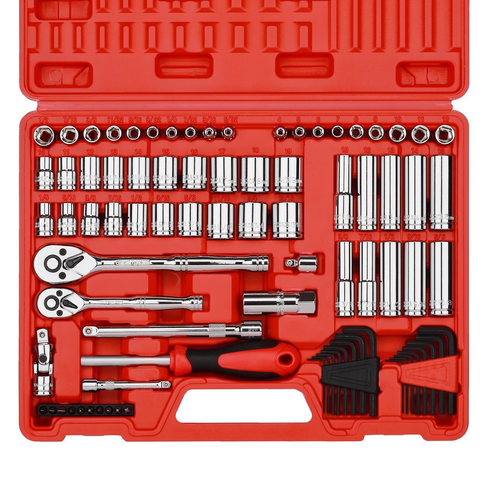 CASOMAN 1/4 inch & 3/8 inch Drive SAE and Metric Socket Set Standard ...