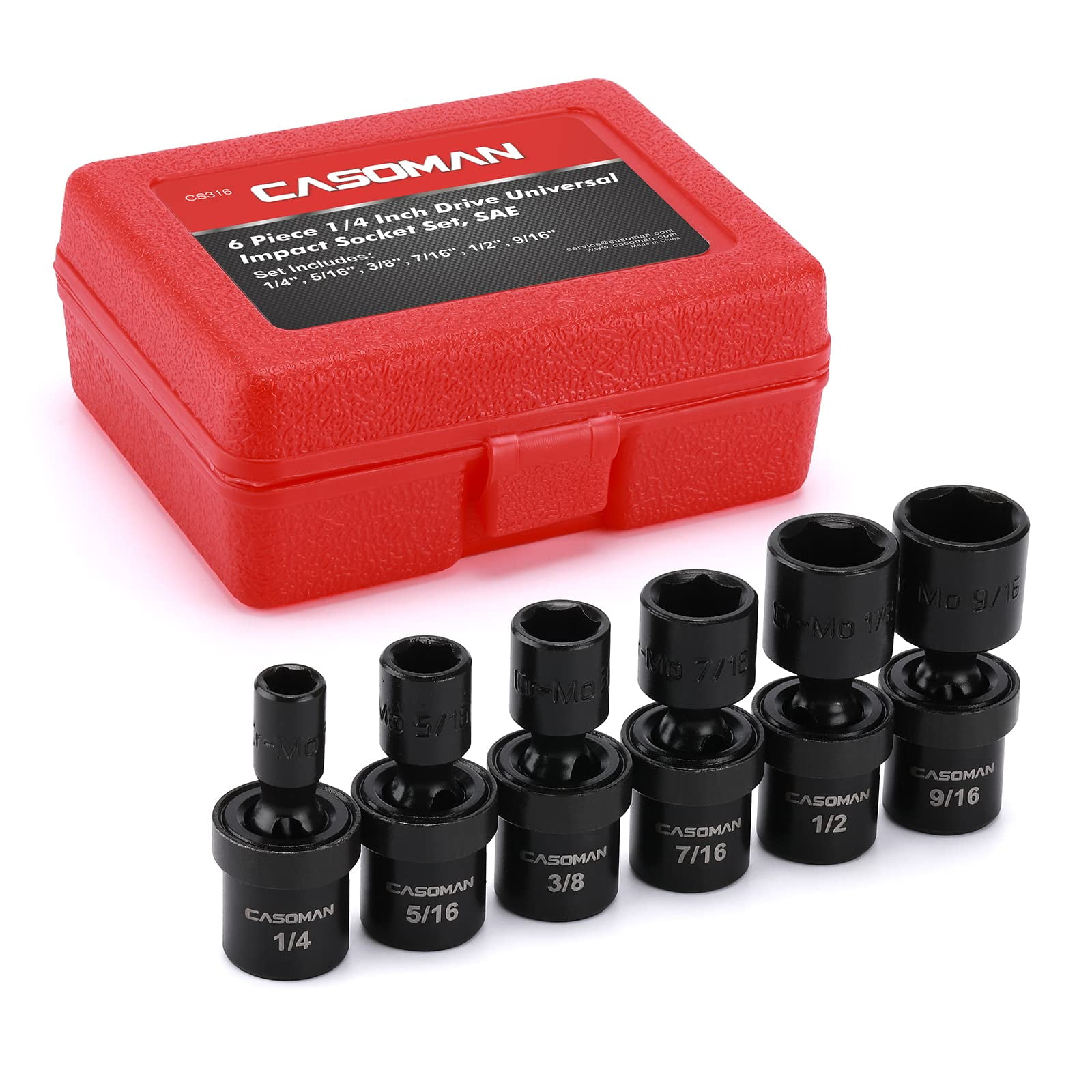CASOMAN 1/4-inch Drive Shallow Universal Impact Socket Set, SAE, 6 ...