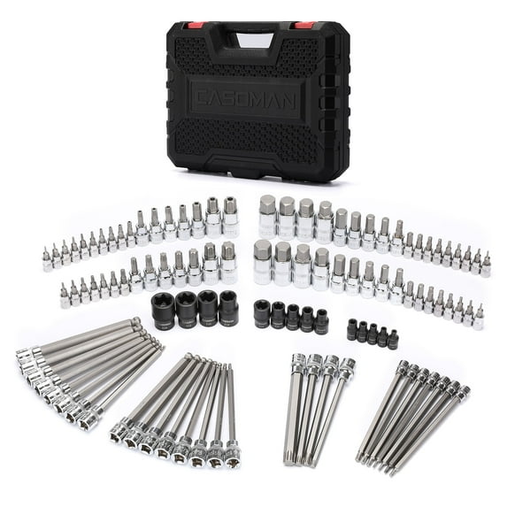 "CASOMAN 107pc Bit Socket Set, 1/4-1/2"" Drive, Torx/Long/Tamper Proof/Hex/Ball End, SAE/Metric ...