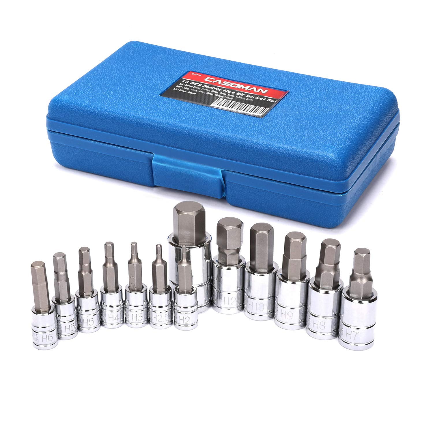 CASOMAN 13 Piece Hex Bit Socket Set, S2 Steel Bit Socket Tool Kit ...