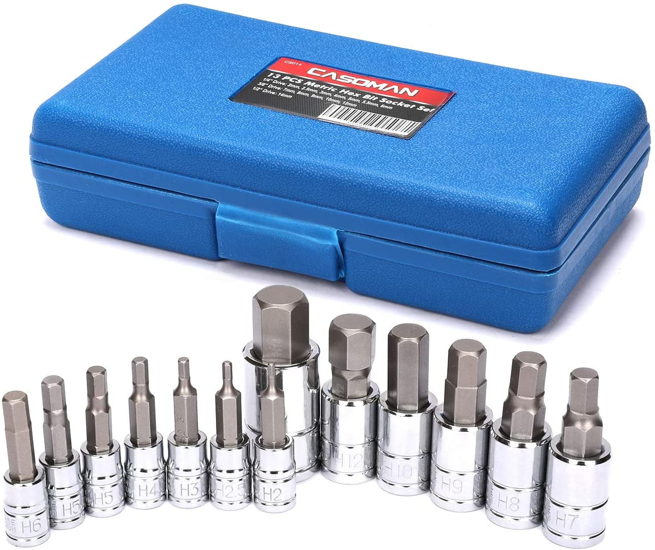 CASOMAN 13 Piece Hex Bit Socket Set, S2 Steel Bit Socket Tool Kit ...