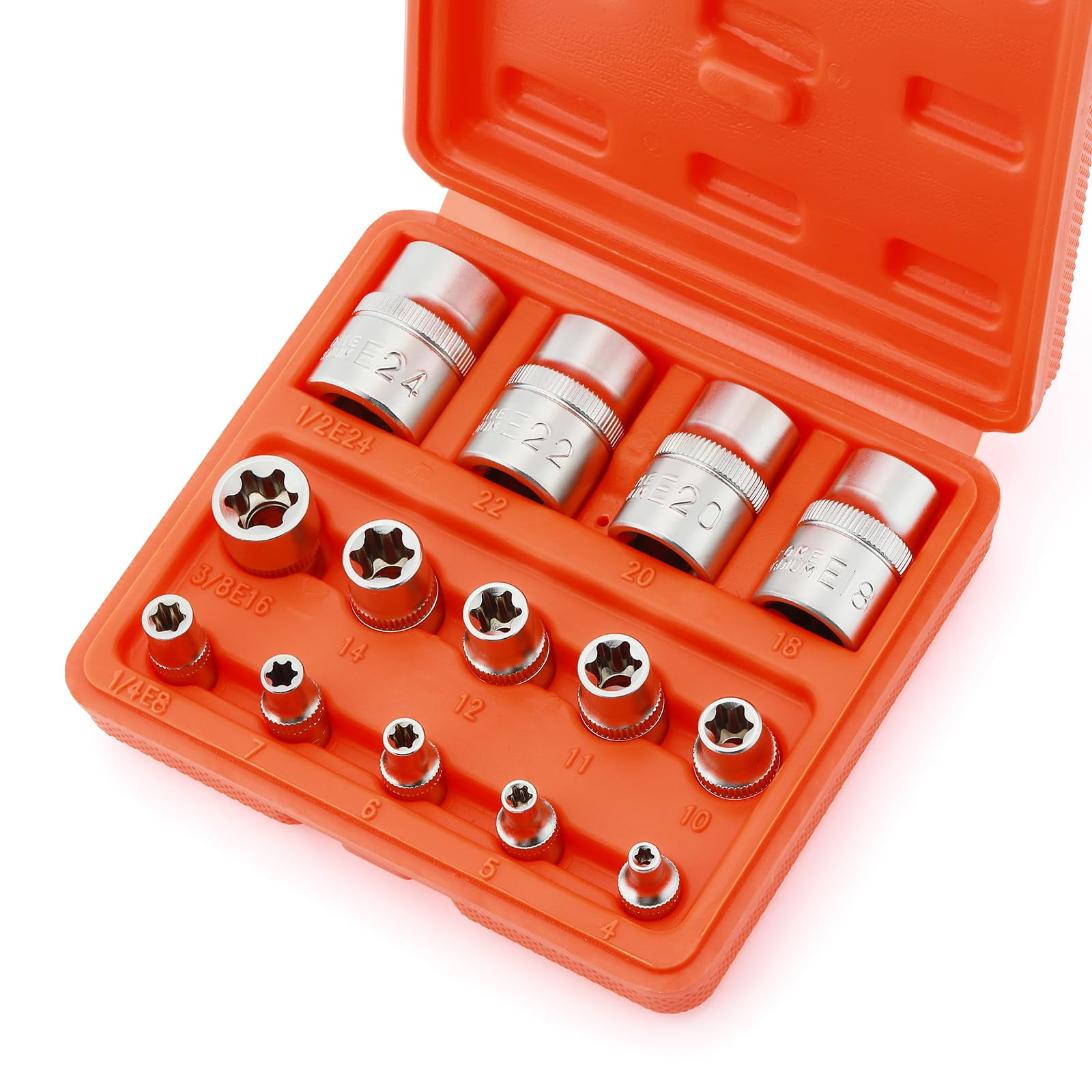 CASOMAN 14 Pieces Female E-TORX Star Socket Set, Female External Star ...