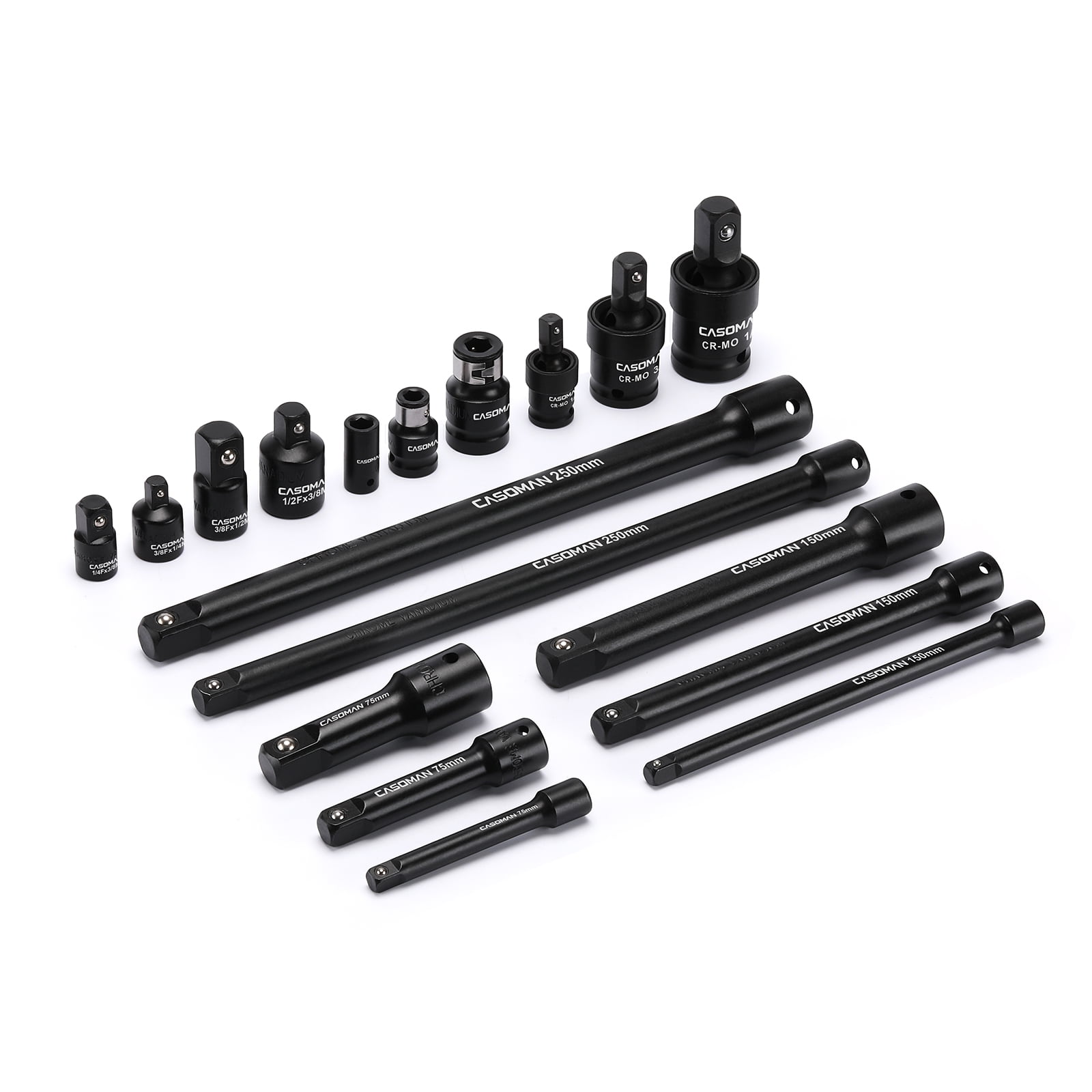 CASOMAN 18-Piece Drive Tool Set, CR-V Steel, Includes Extension Bars ...