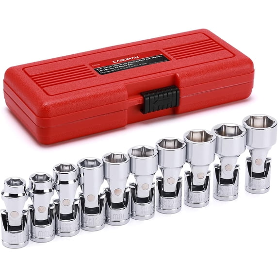 CASOMAN 3/8" Drive Universal Joint Socket Set- 10 Piece Flex Socket Set ...