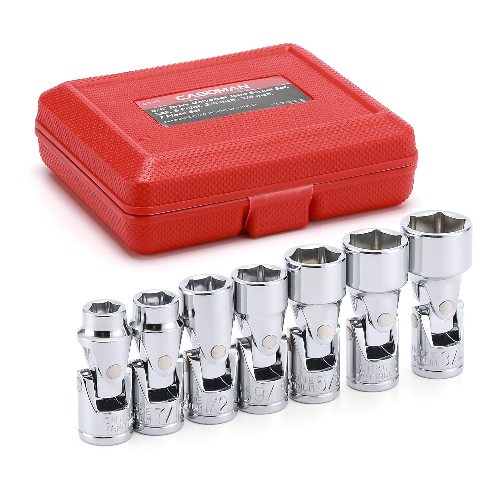 CASOMAN 3/8 inch Drive Universal Joint Socket Set, 7 Piece Flex Socket ...