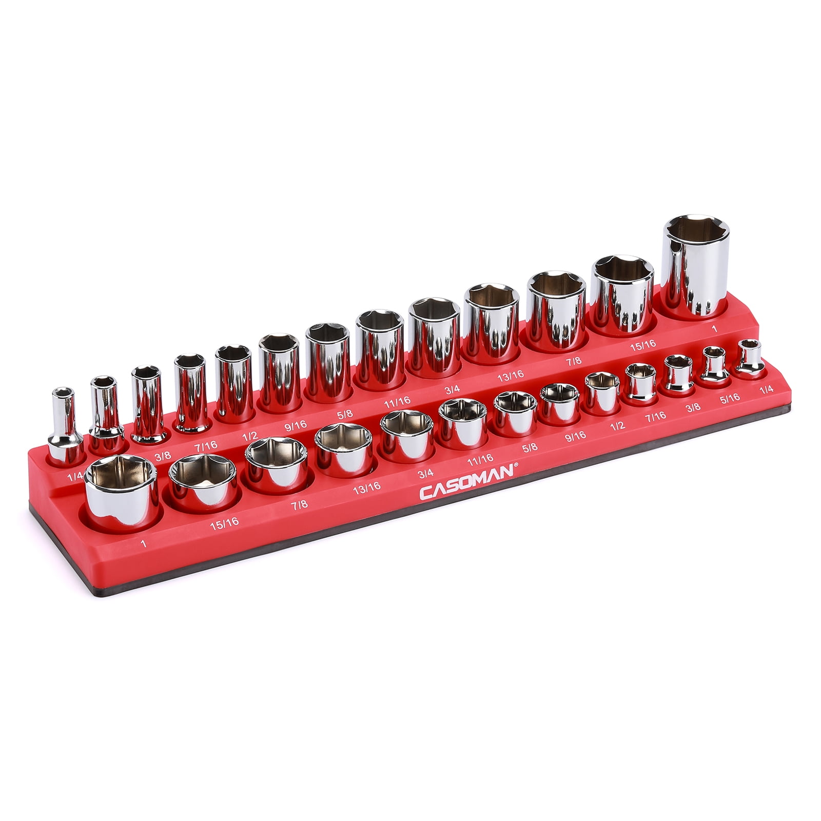 CASOMAN 3/8-inch Magnetic Socket Organizer, Holds 26 SAE Sockets, Red ...