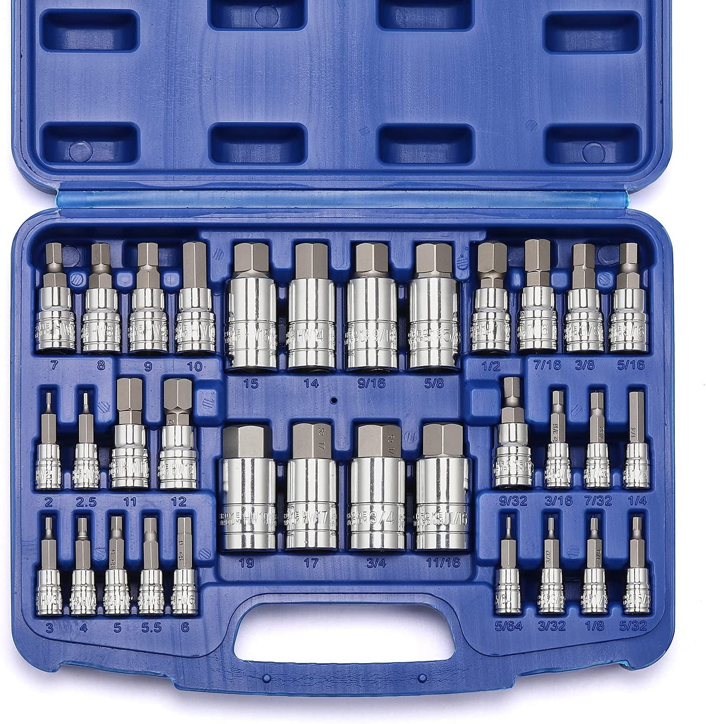 CASOMAN 33 Piece Master Hex Bit Socket Set, S2 Steel, SAE and Metric ...