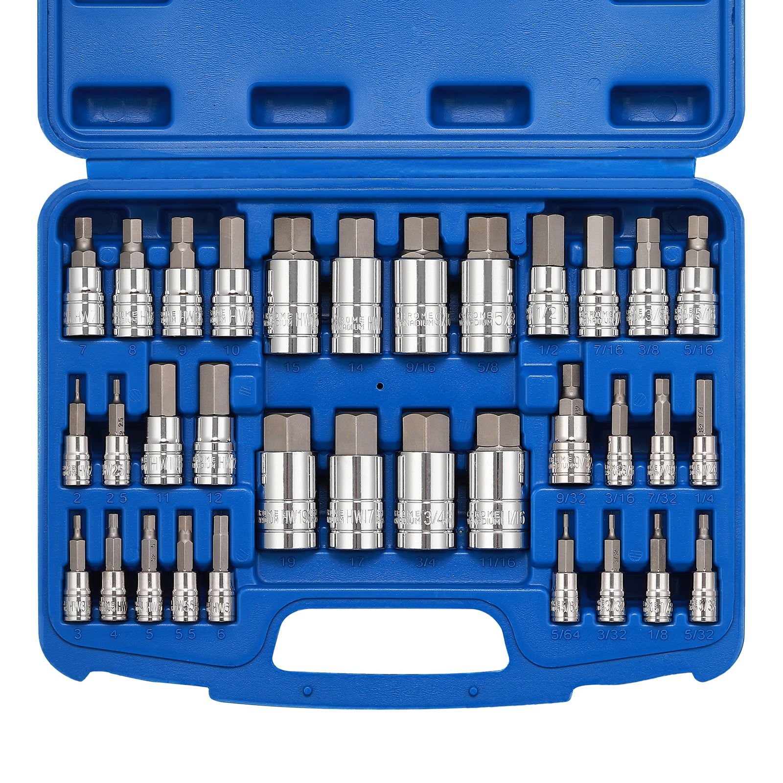 CASOMAN 33 Piece Master Hex Bit Socket Set, S2 Steel, SAE and Metric ...