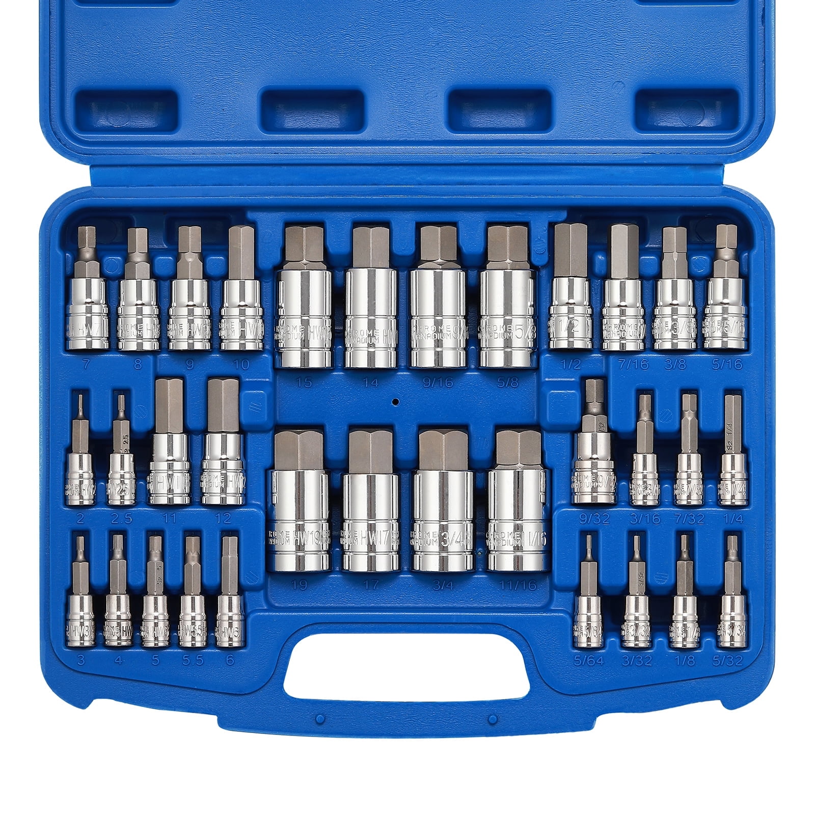 CASOMAN 33 Pieces Master Hex Bit Socket Set, S2 Steel, SAE And Metric ...