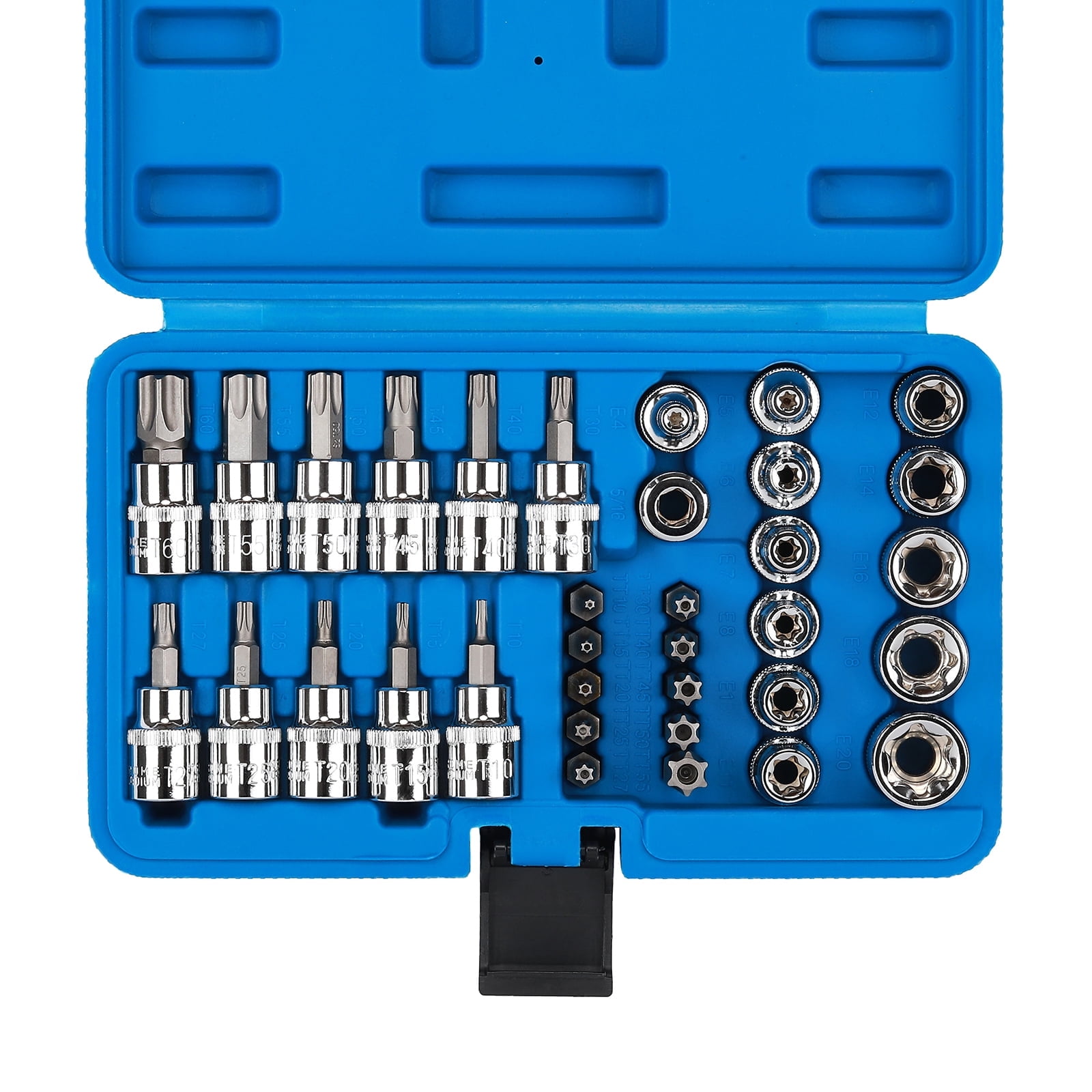 CASOMAN 34 Pieces Torx Bit Socket and E-Torx (Star) Socket Set, Cr-V E ...
