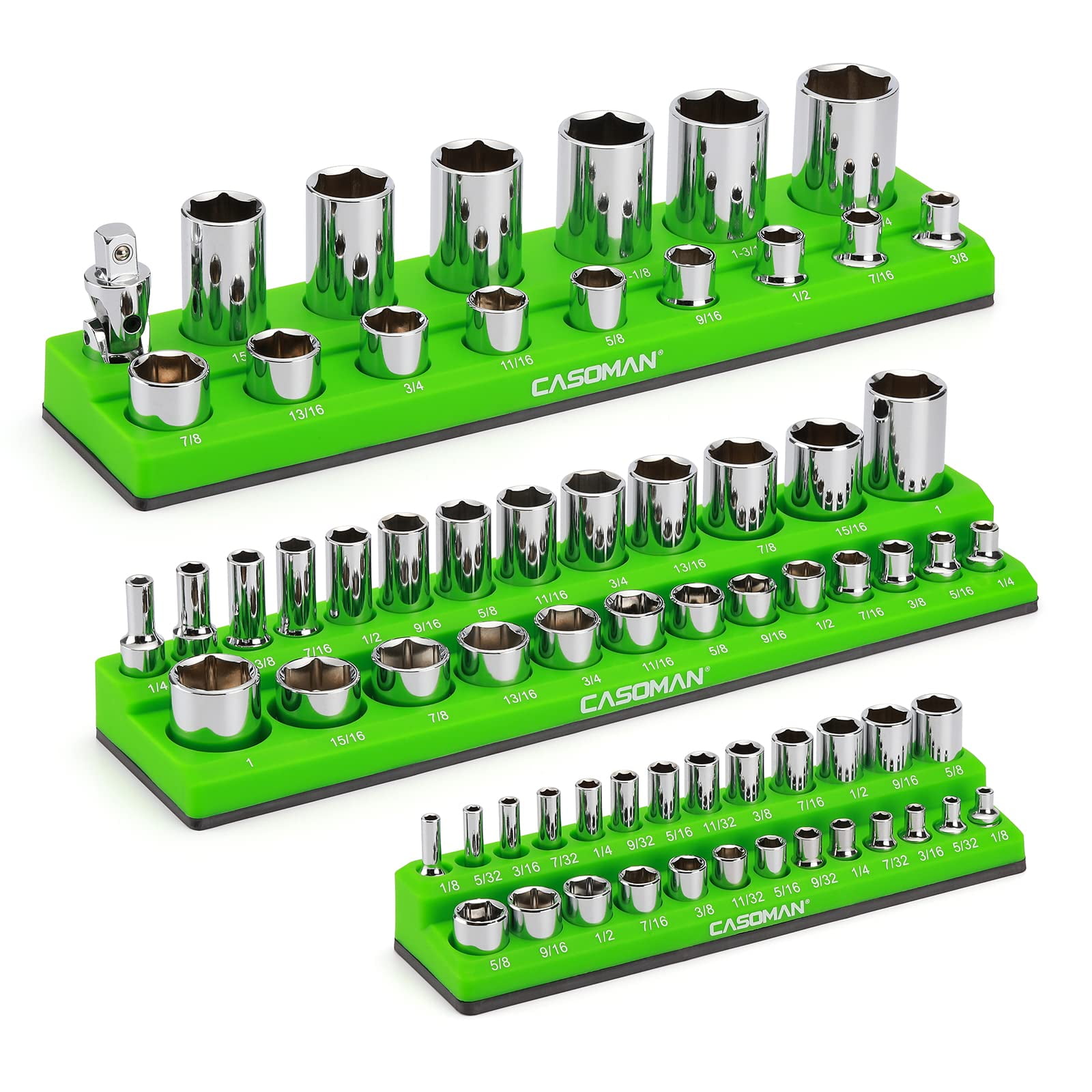 CASOMAN Magnetic Socket Organizer, 3PCS, Green Plastic, Holds 68 SAE ...