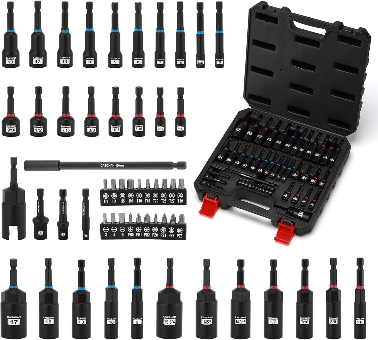 CASOMAN 55-Piece Magnetic Nut Driver Set for Impact Drill, Deep ...