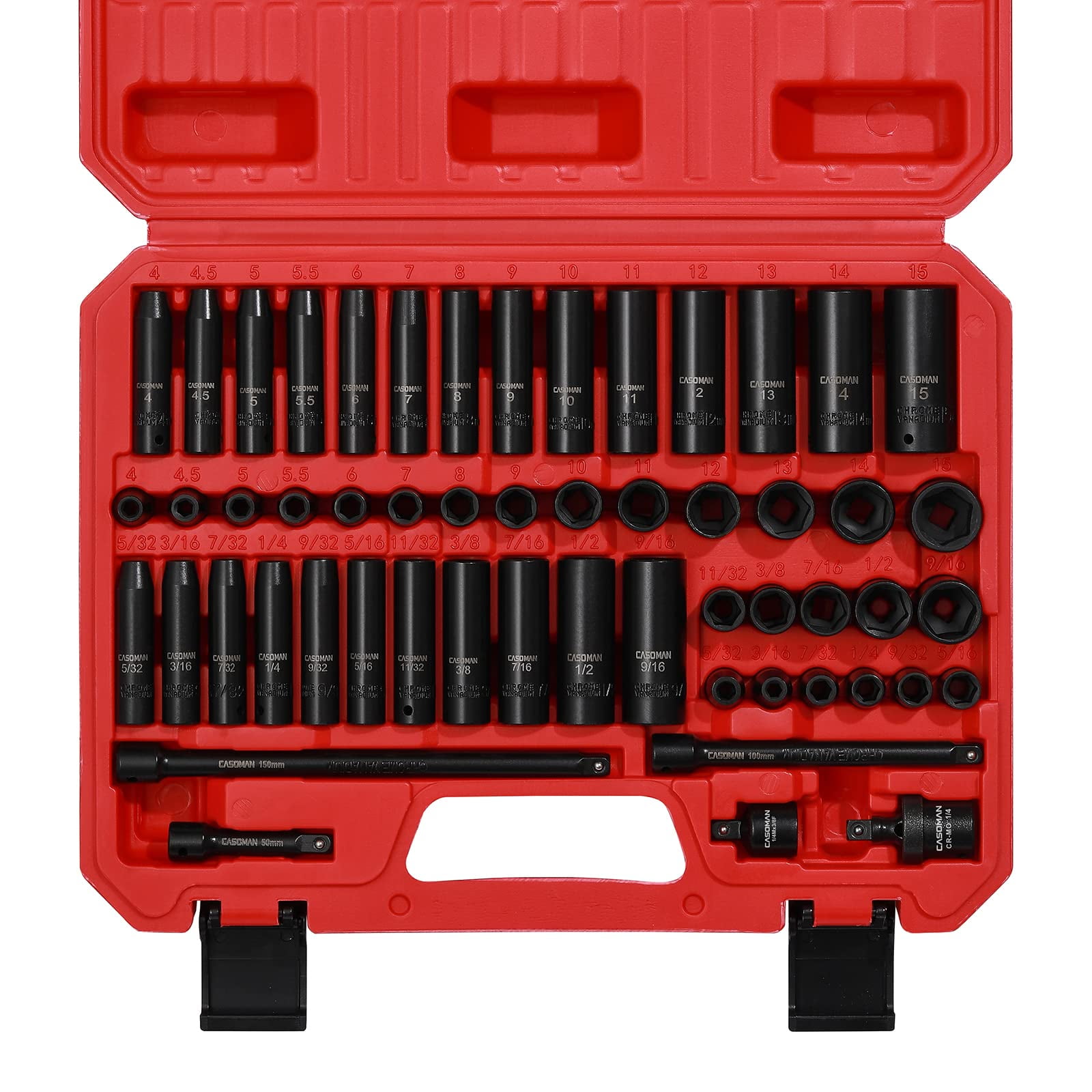 CASOMAN 55PCS 1/4-inch Drive Impact Socket Set, Shallow & Deep, Metric ...