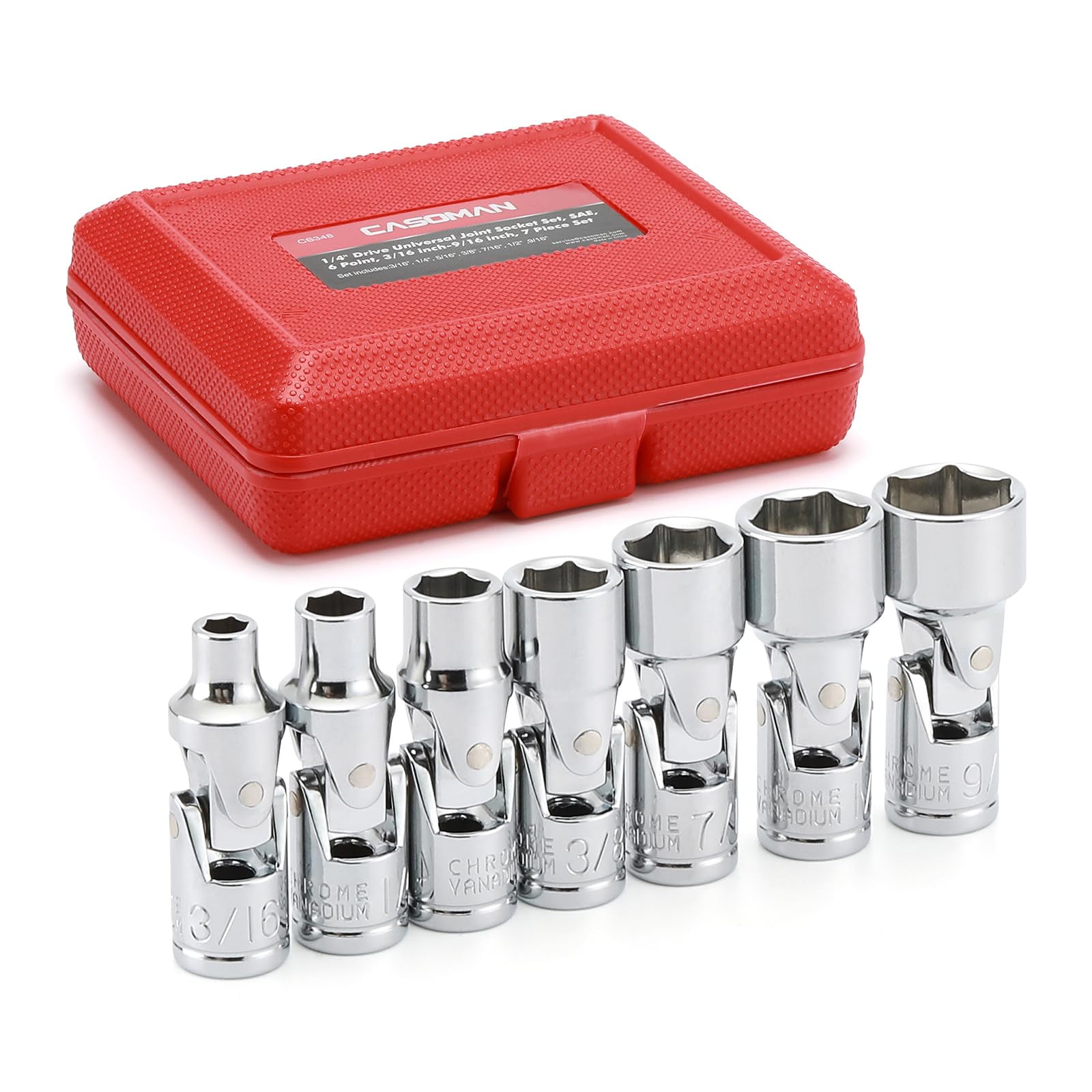 CASOMAN 7PCS 1/4 inch Drive Universal Flex Socket Set, SAE, 3/16" to 9/ ...