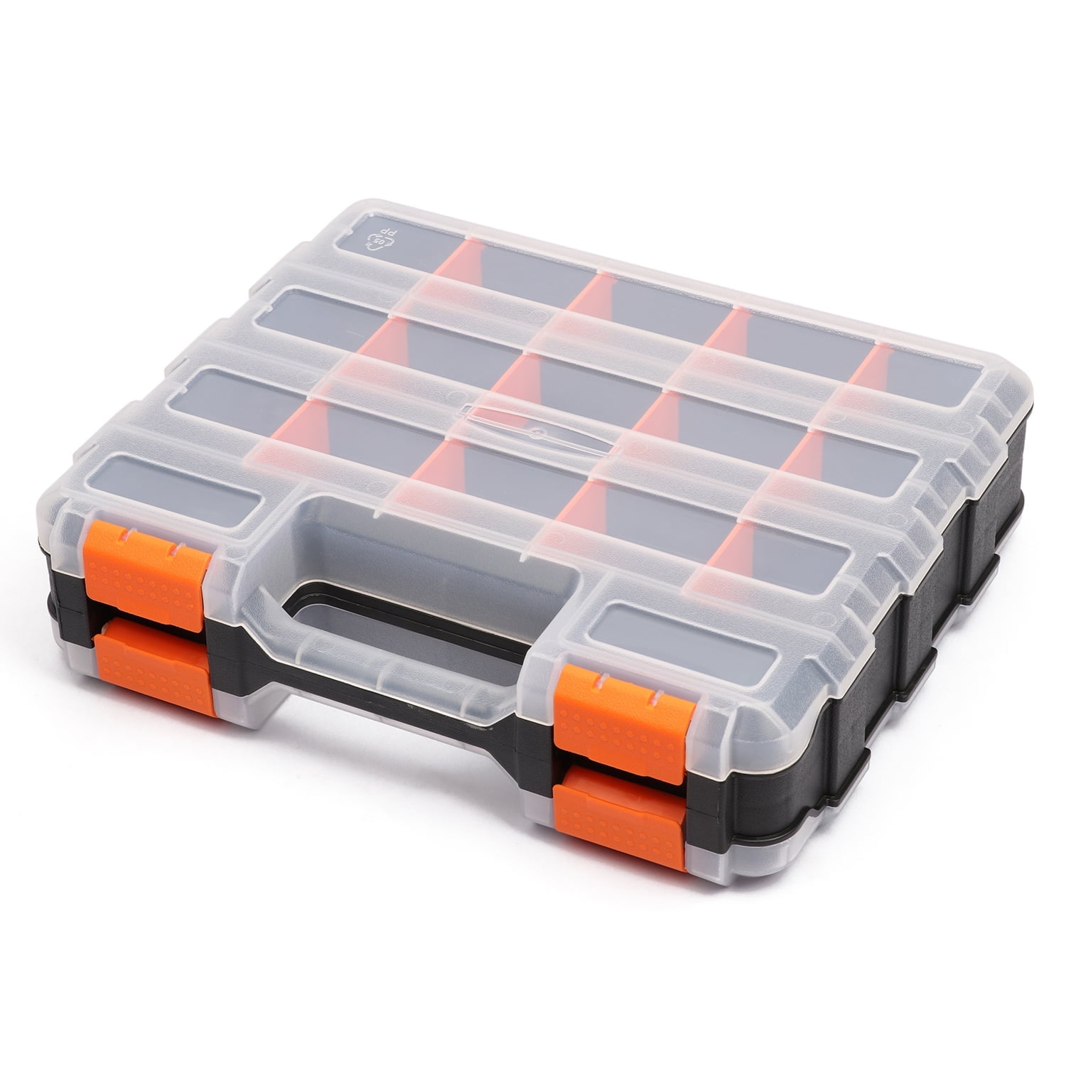 CASOMAN Double Side Tool Organizer, 34-Compartment Plastic Storage Box ...