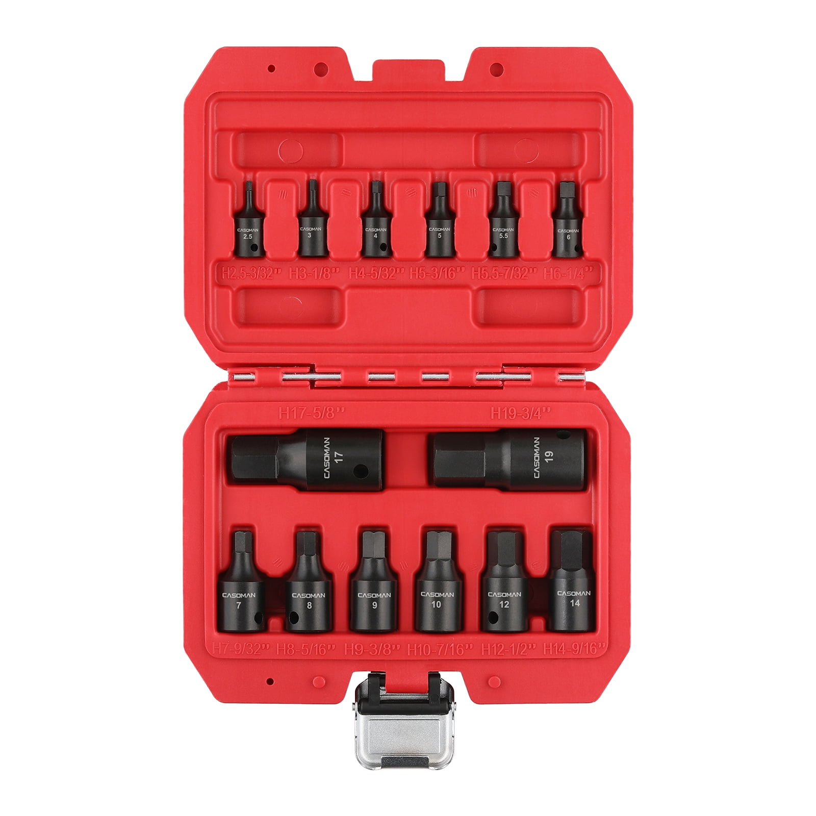 CASOMAN Impact Hex Bit Socket Set, 14-Piece Set, 1/4", 3/8" and 1/2 ...