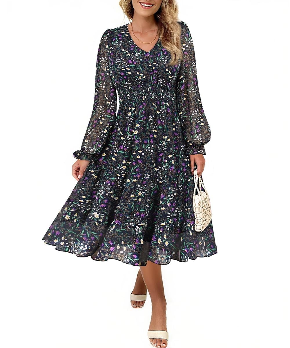 CASSIE LIZ Dresses for Women Plus Size 2X Casual Navy Blue Floral Fall ...
