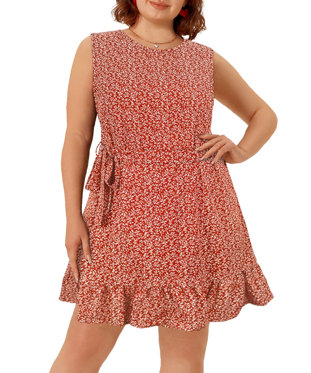 CASSIE LIZ Ladies Plus Size Dress 4X Polka Dot Belt Tunic Dress Red ...