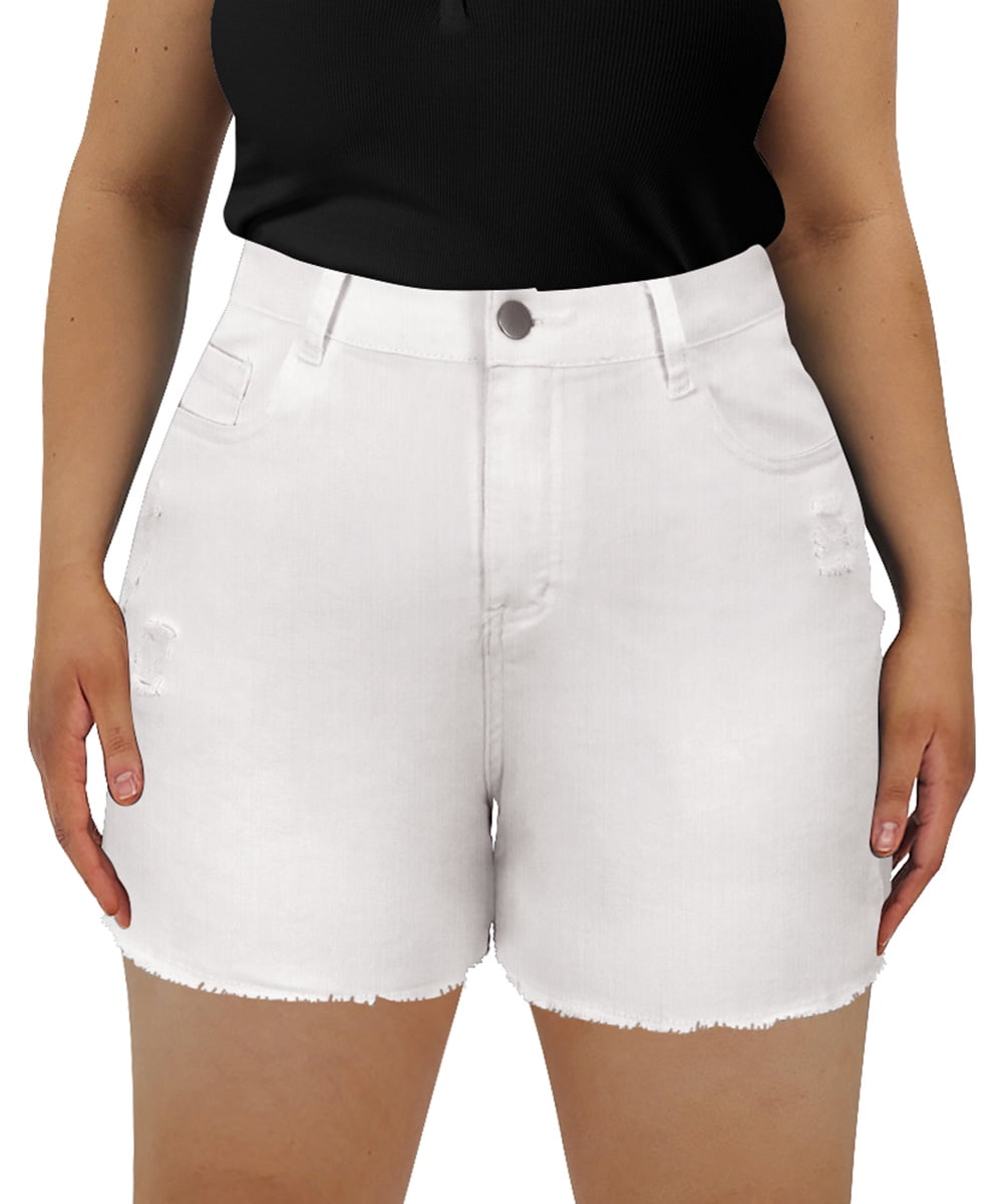 CASSIE LIZ Ladies Plus Size White Shorts 4X Elastic Waist Frayed Hem ...