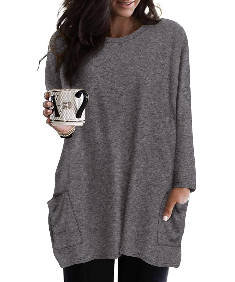 CASSIE LIZ Plus Size 5x Tops for Women Long Sleeve Dark Grey Shirts ...
