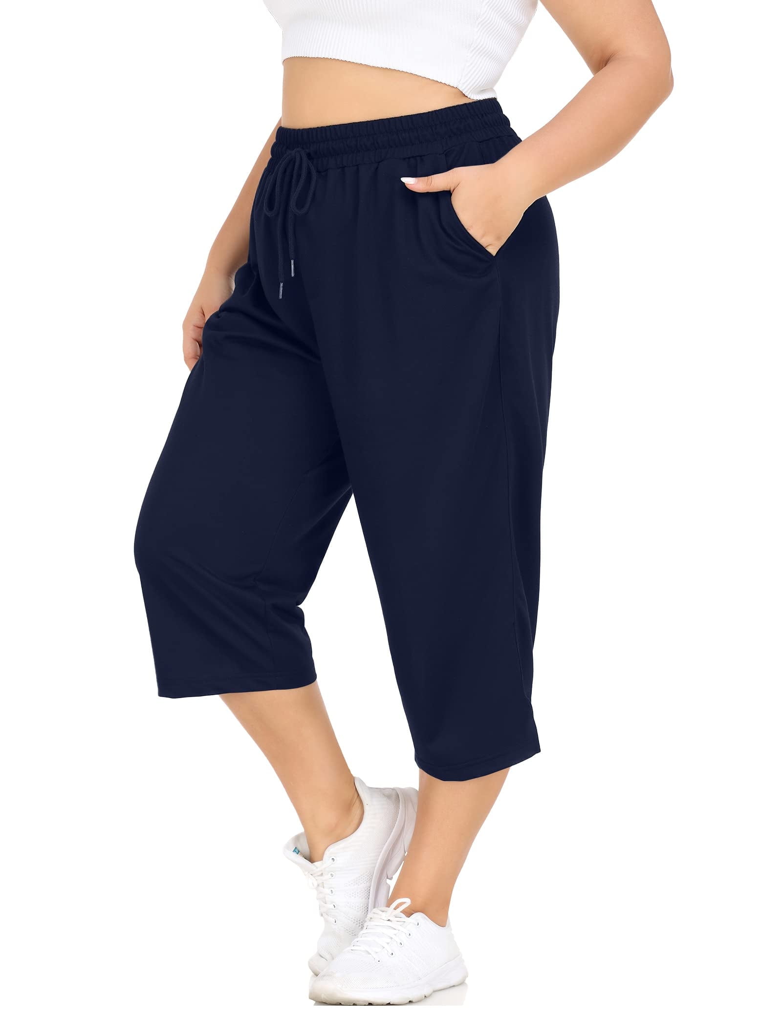 CASSIE LIZ Plus Size Capris 3X Navy Blue Womens Knit Yoga Capri Pants ...