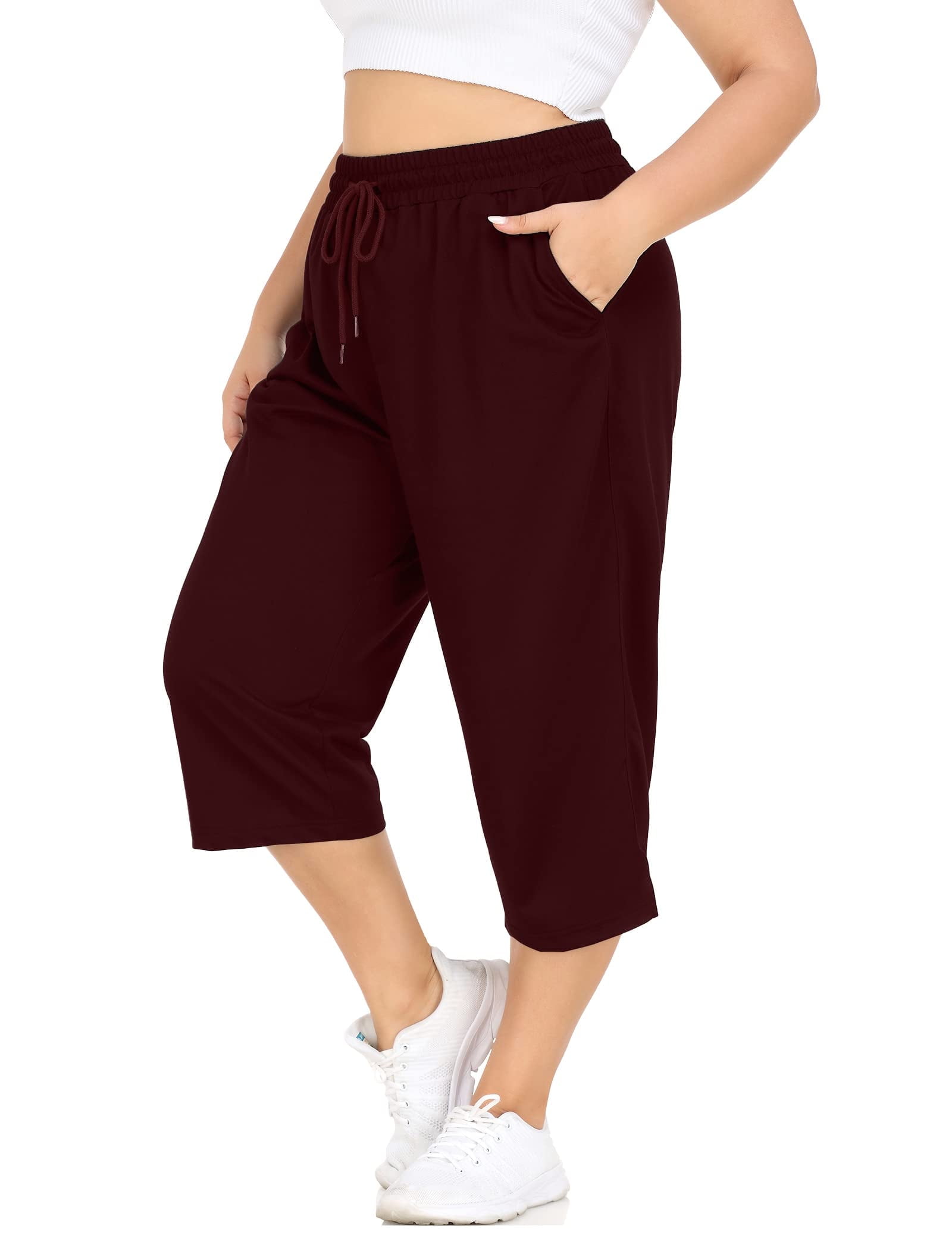 CASSIE LIZ Plus Size Capris 3X Wine Red Womens Knit Yoga Capri Pants ...