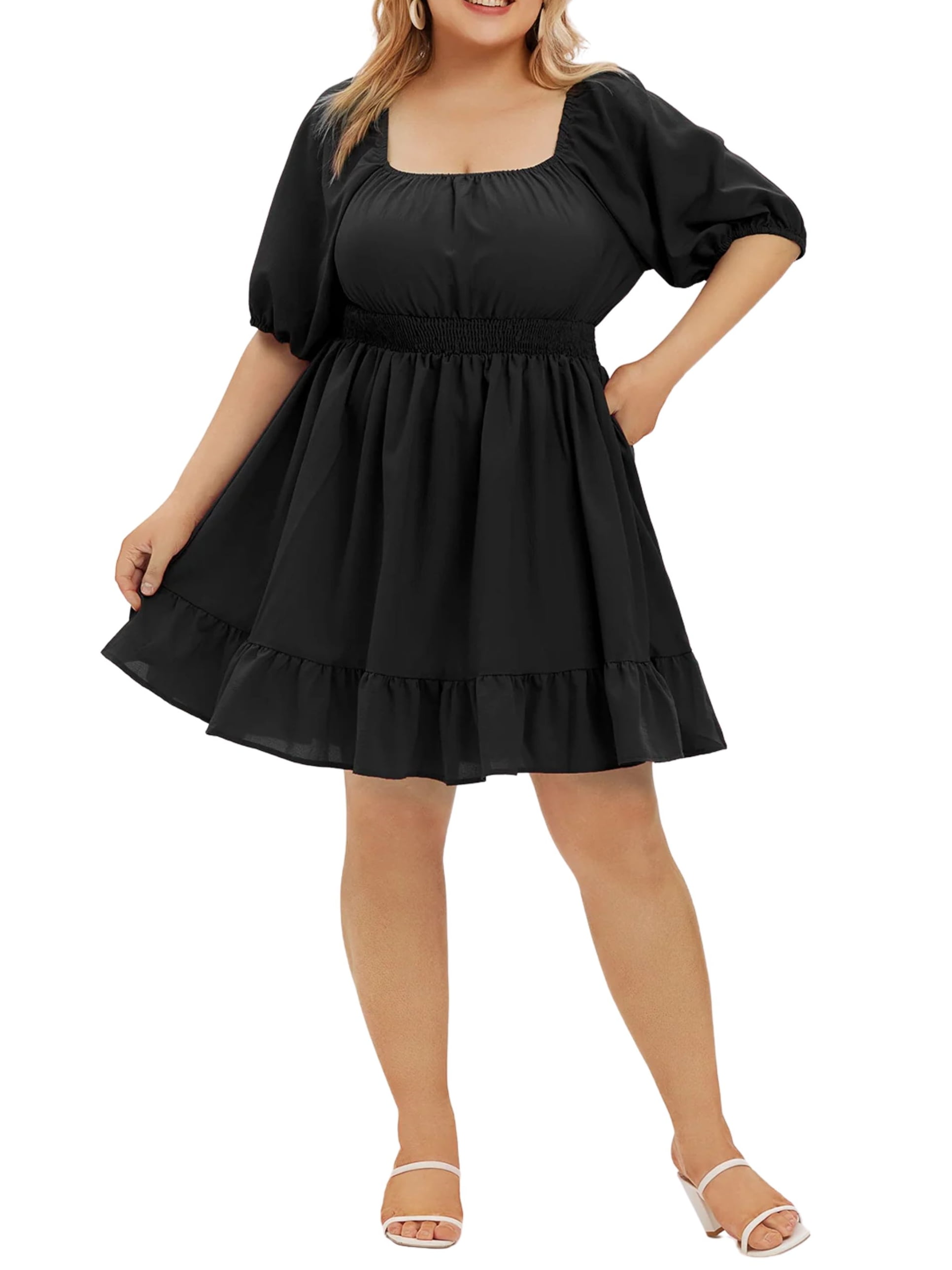 CASSIE LIZ Plus Size Dress For Women 5X Solid Square Neck Lantern ...
