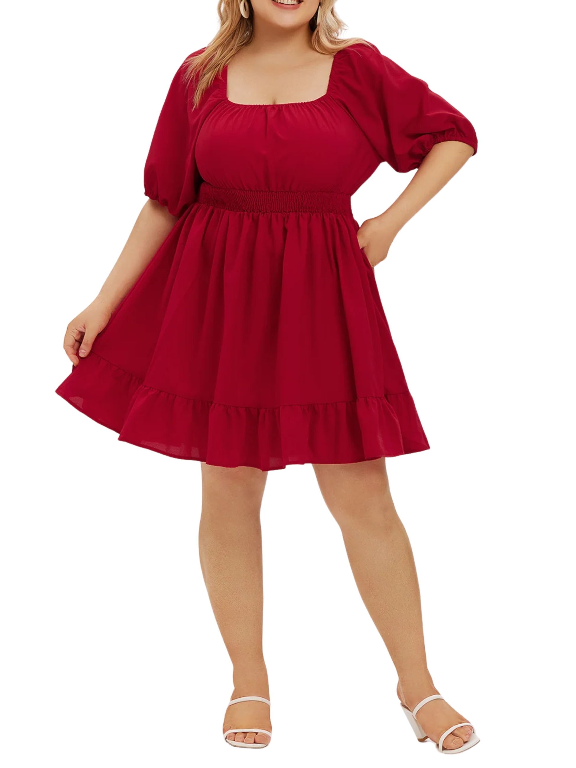 CASSIE LIZ Plus Size Dress For Women 5X Solid Square Neck Lantern ...