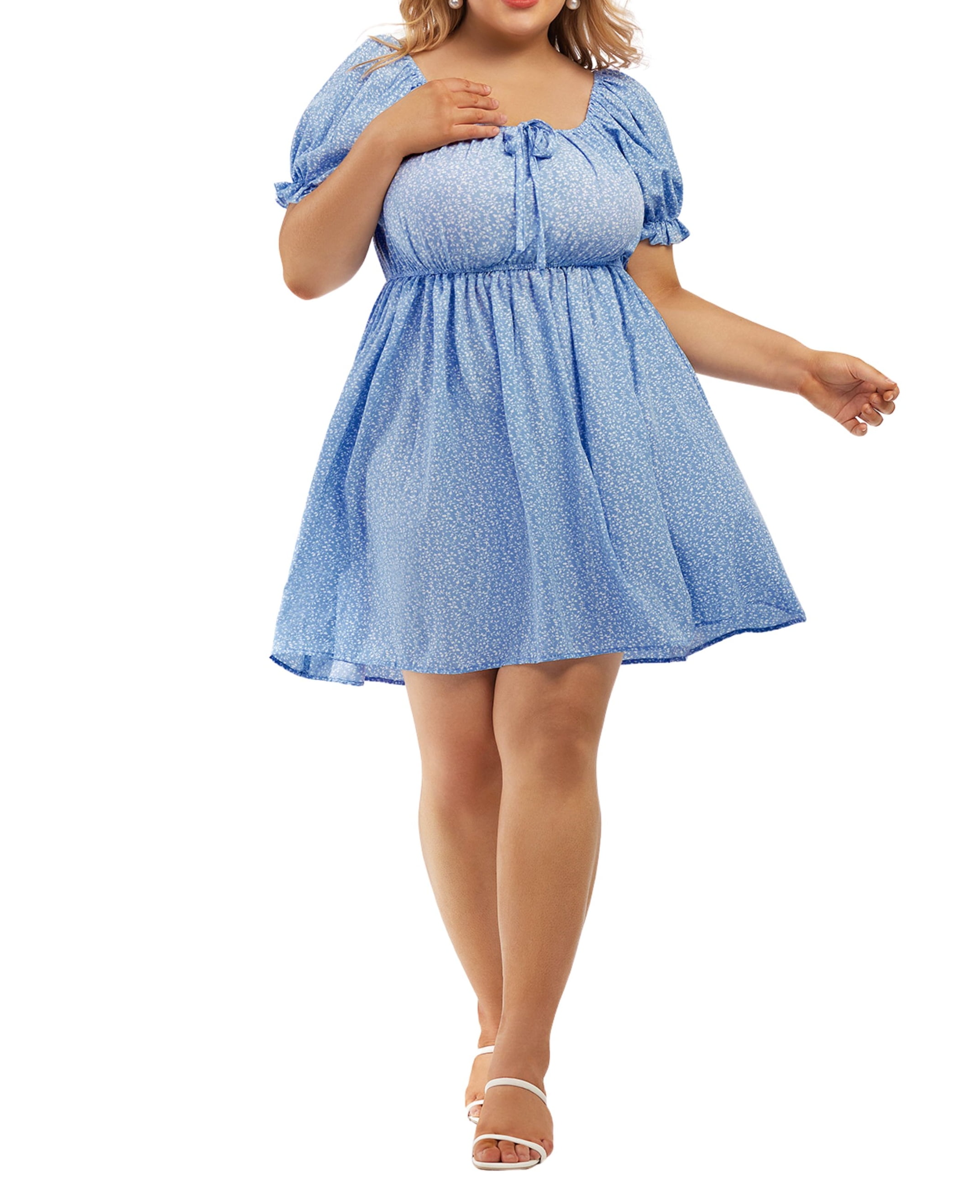 CASSIE LIZ Plus Size Dress For Women Floral Square Neck Bow Strap Dress ...