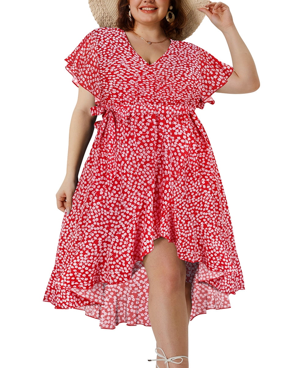 CASSIE LIZ Plus Size Dress For Women Floral V Neck Flutter Sleeves ...