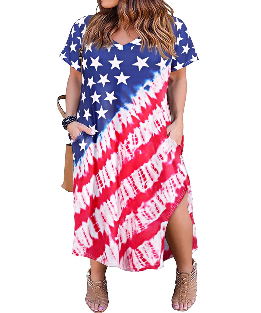 CASSIE LIZ Plus Size Dress for Women 4th of July V Neck Patriotic Maxi ...