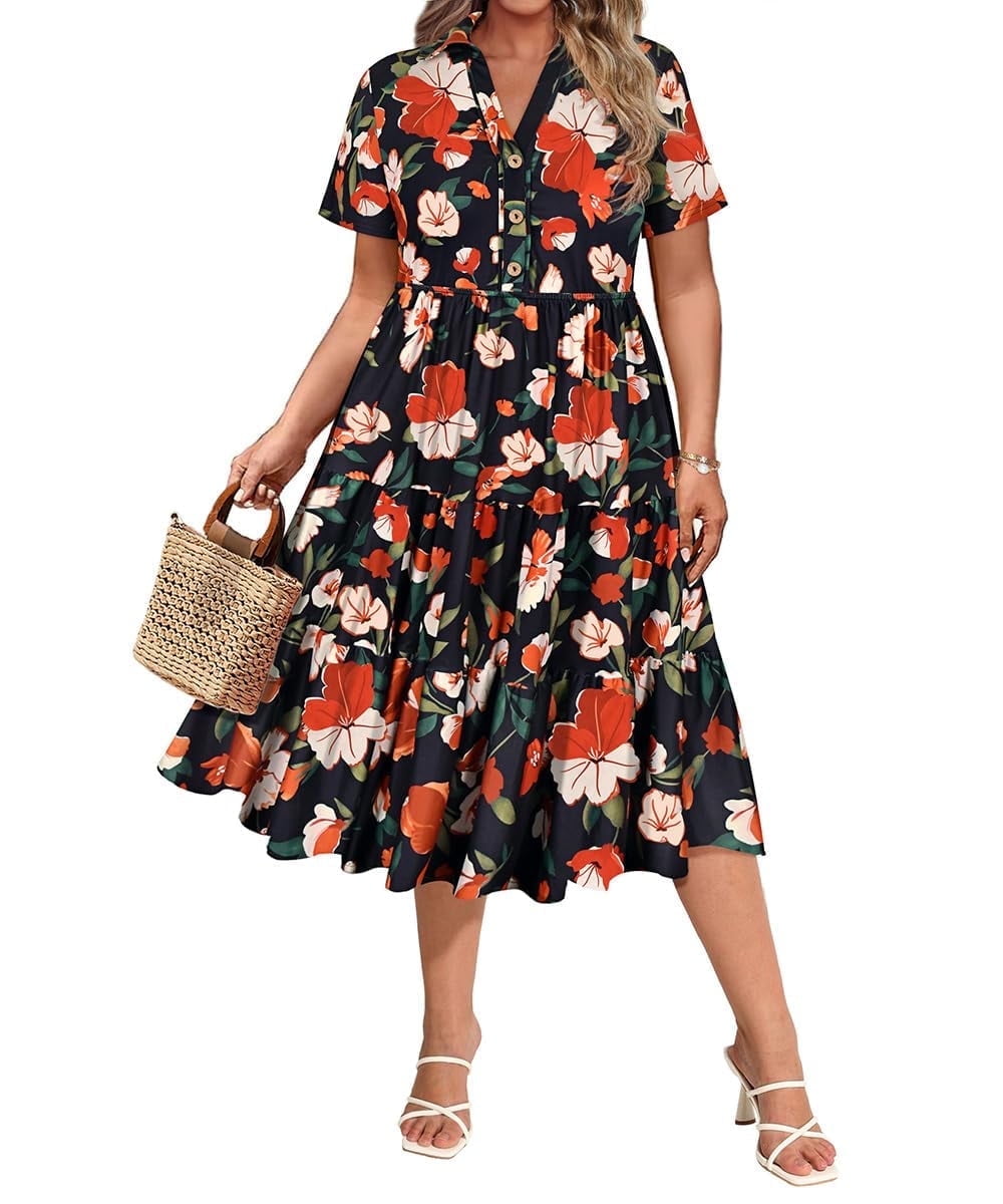 CASSIE LIZ Plus Size Womens Dresses Casual Floral Black Summer Dresses ...