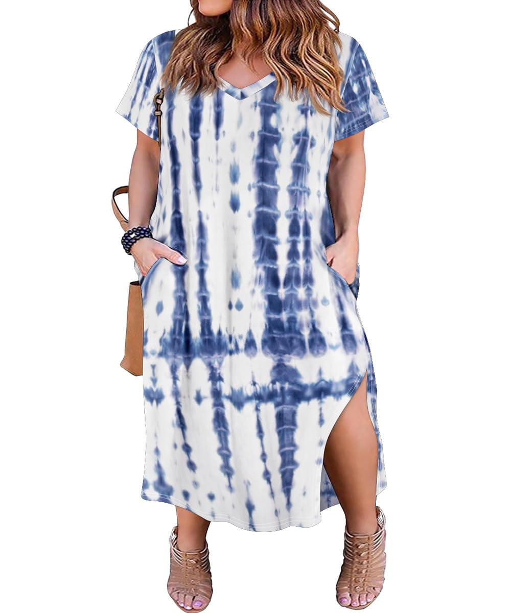 CASSIE LIZ Plus Size Dress for Women V Neck Maxi T Shirt Dress Casual ...