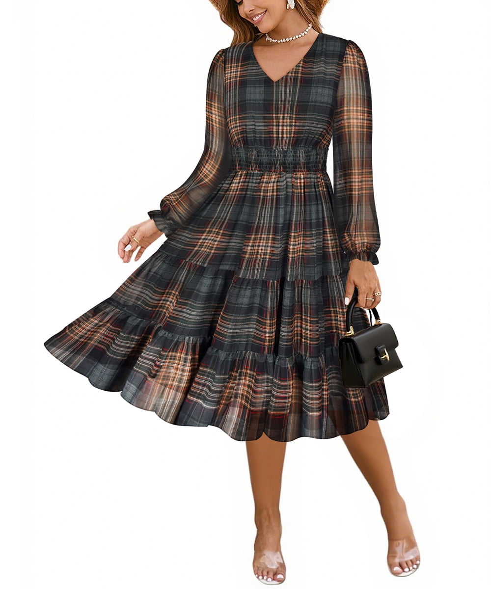 CASSIE LIZ Plus Size Dresses 3X Casual Green Plaid Fall Sundresses for ...