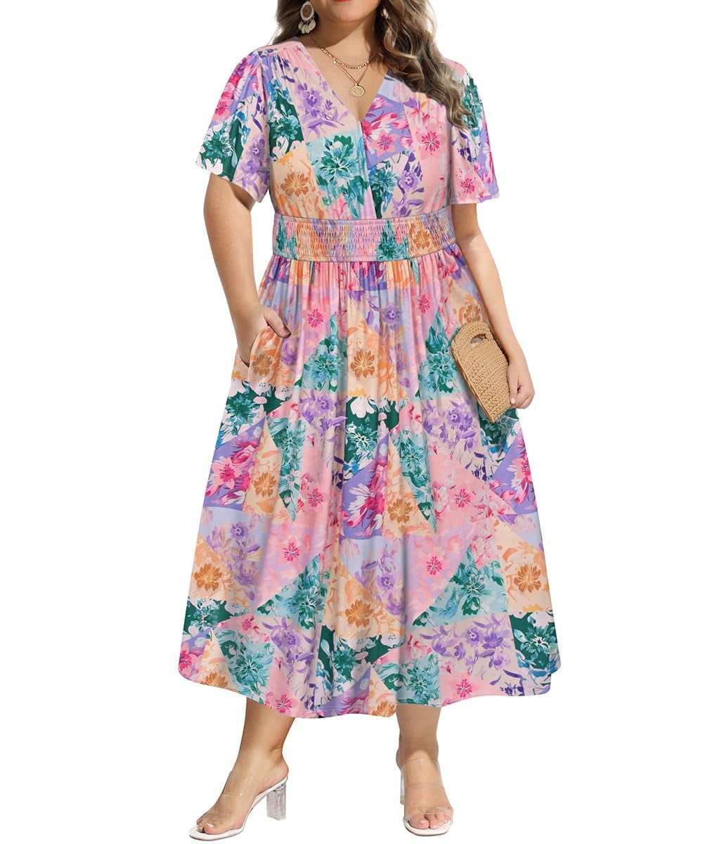CASSIE LIZ Plus Size Dresses for Women 3X Patchwork Floral Midi Summer ...