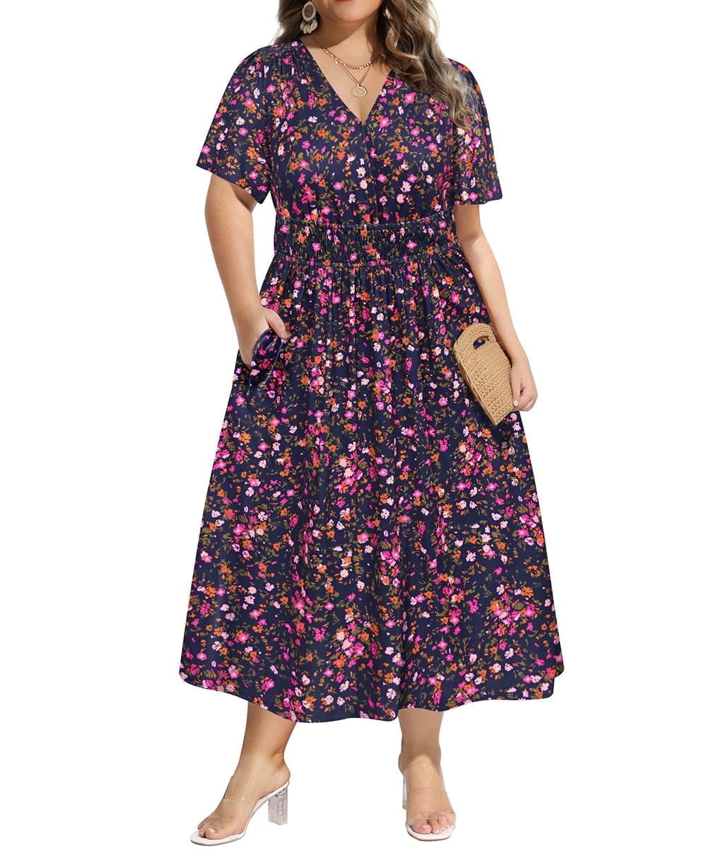 CASSIE LIZ Plus Size Dresses 3X Purple Floral Summer Dresses for Women ...