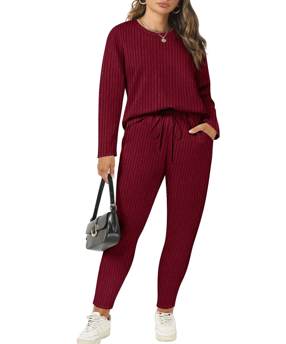 CASSIE LIZ Plus Size 2 Piece Outfits for Women 3X Red Pajamas Sets Fall ...